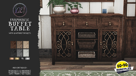 Second Life Marketplace - [QE Home] Farmhouse Buffet Table